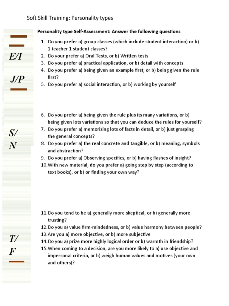 Personality Type Self Assesment | PDF | Career & Growth
