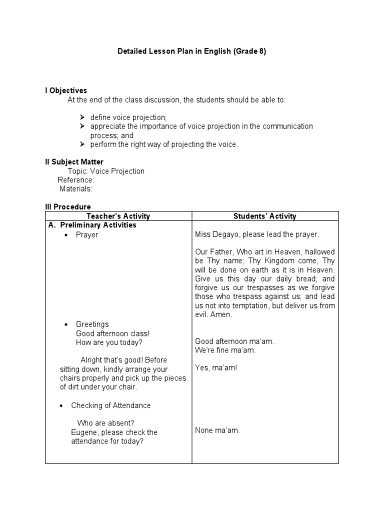 Voice-Projection Lesson Plan | PDF | Lord's Prayer
