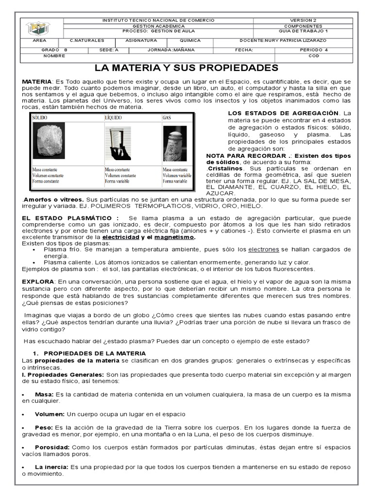 Guia Materia Cambios, Propiedades GRADO OCTAVO 4P PDF | PDF ...