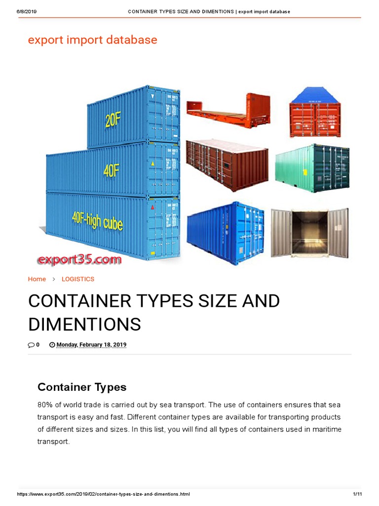 CONTAINER TYPES SIZE AND DIMENTIONS - Export Import Database | PDF ...