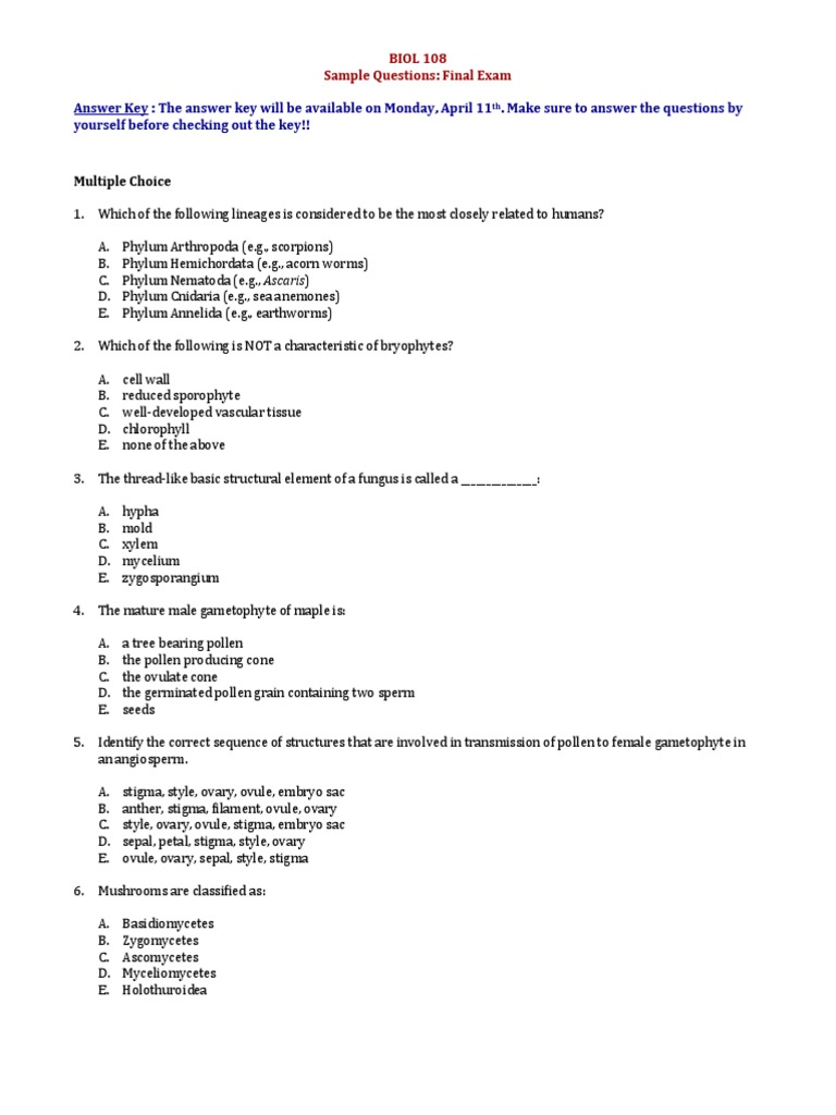 Sample Final PDF | PDF | Embryo | Branches Of Botany