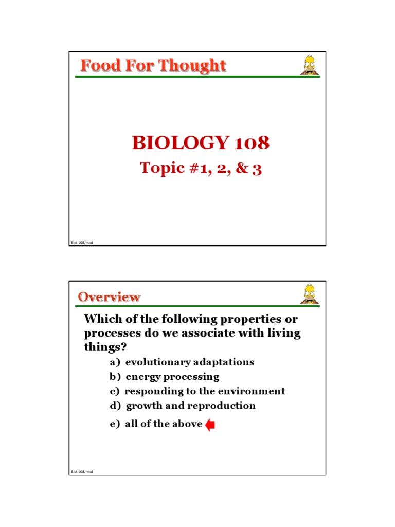 Biol108 Food For Thought Topic 1-2-3 | PDF | Prokaryote | Cell (Biology)