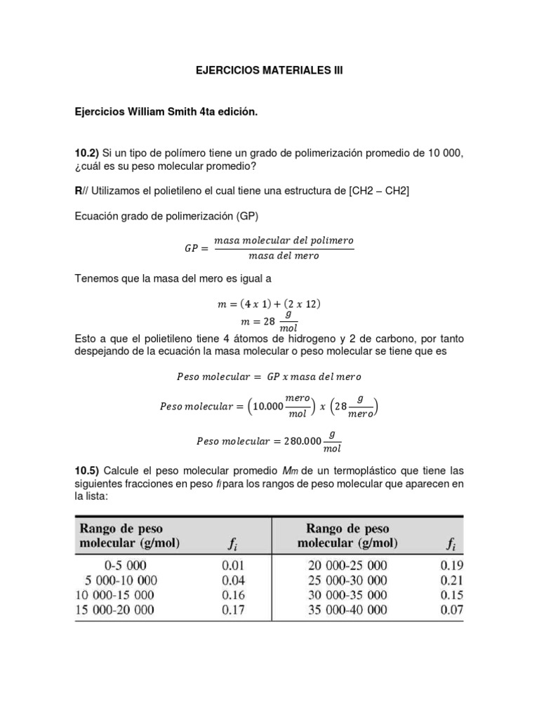 Ejercicios Materiales Iii | PDF | Cloruro de polivinilo | Polímeros