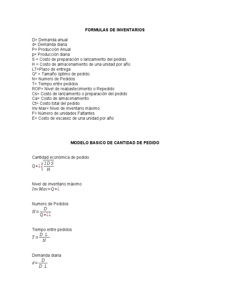 Fórmulas para Gestión de Inventarios | PDF | Inventario | Contabilidad ...