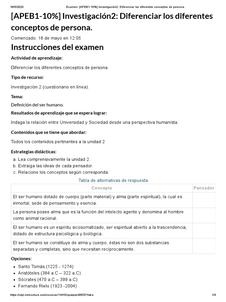 Examen - (APEB1-10%) Investigación2 - Humanismo | PDF | Alma | Aristóteles