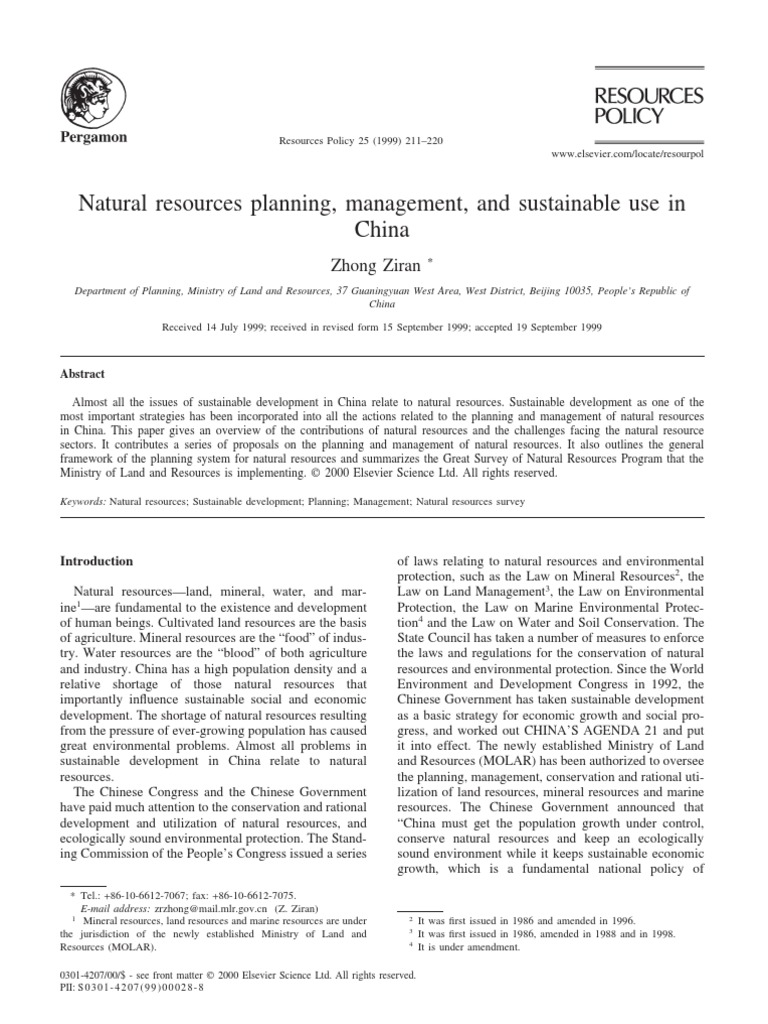 Natural Resources Planning, Management, and Sustainable Use in China ...