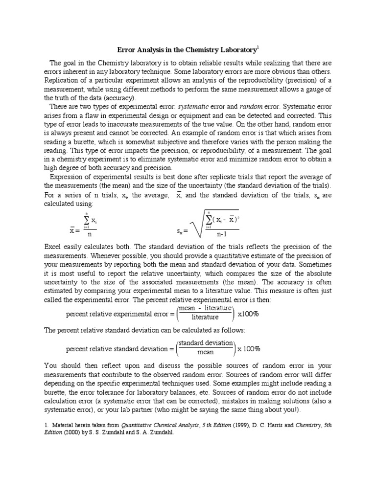 Error Analysis in The Chemistry Laboratory | PDF | Observational Error ...