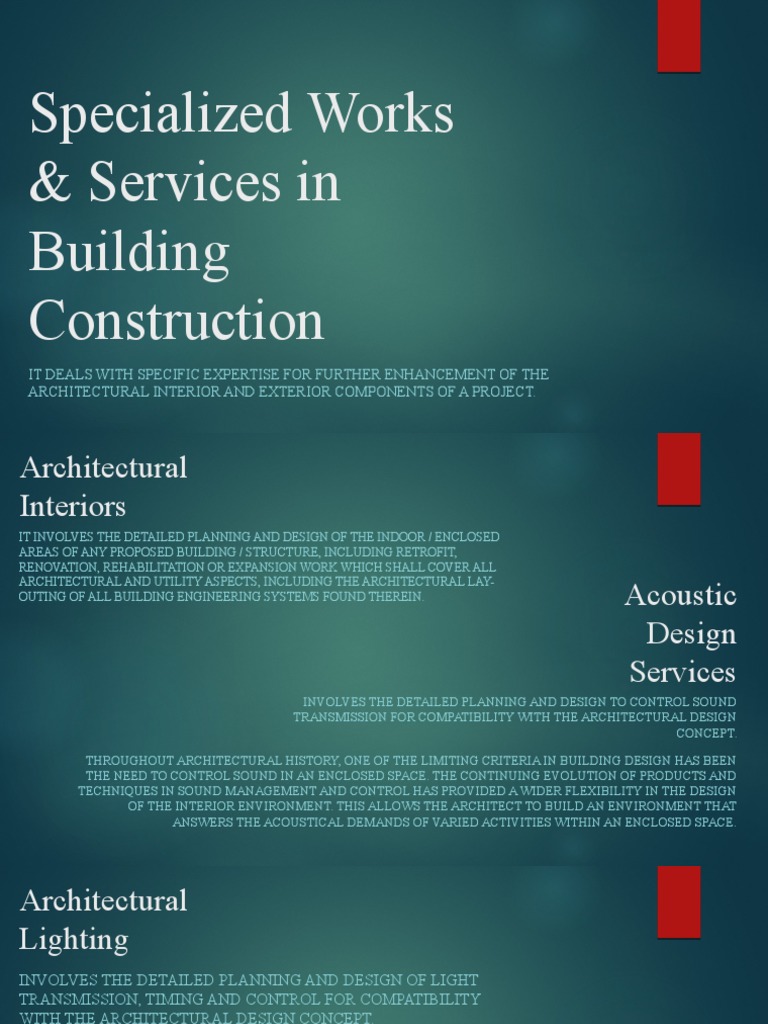Specialized Works & Services in Building Construction | PDF | Architect ...