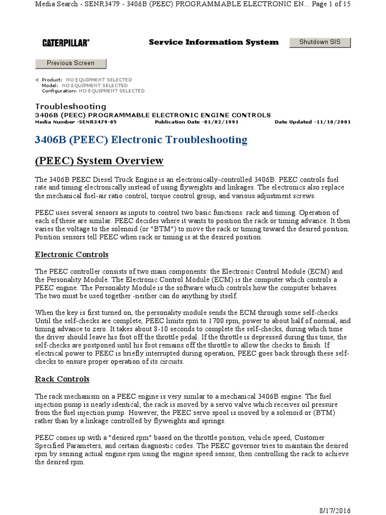 3406B (PEEC) Electronic Troubleshooting | PDF | Throttle | Engines
