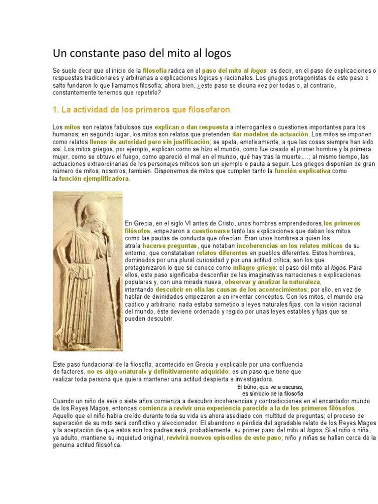 Del mito al logos: un viaje filosófico | PDF | Conocimiento | Science