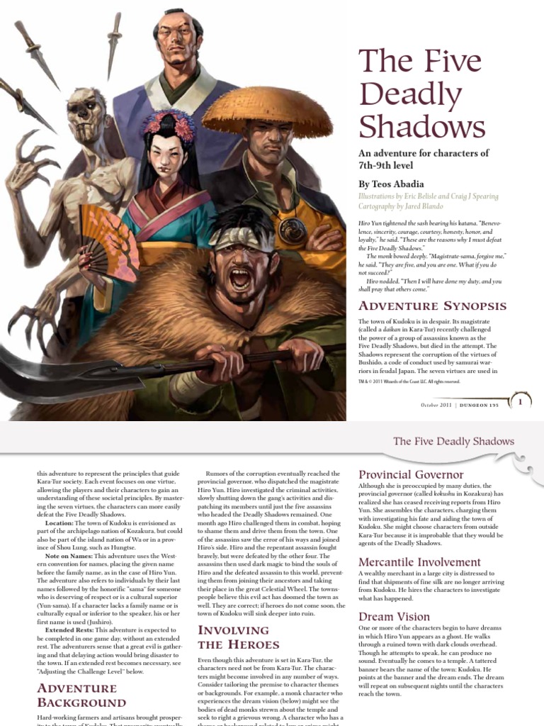 The Five Deadly Shadows: An Adventure For Characters of 7th-9th Level by Teos Abadia | PDF