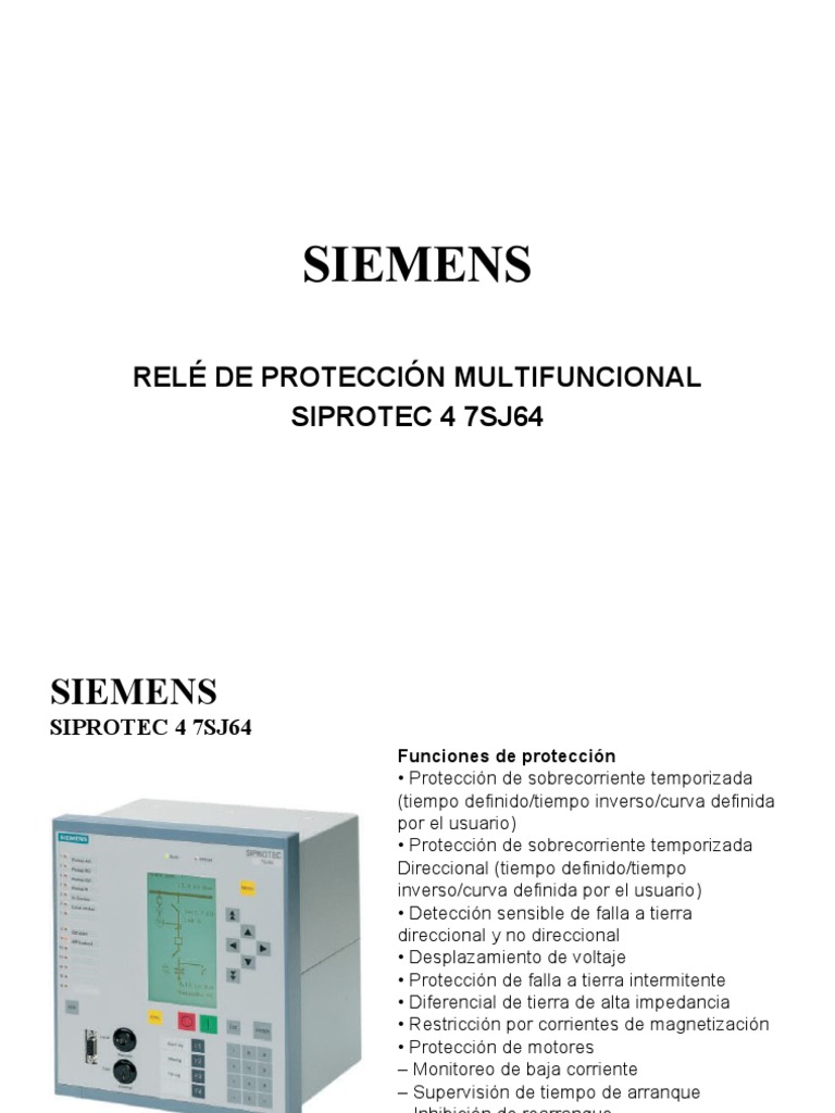 Siemens: Relé de Protección Multifuncional Siprotec 4 7Sj64 | PDF ...
