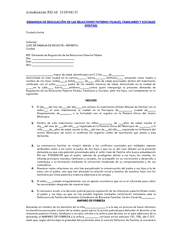 Demanda de Regulación de Las Relaciones Paterno Filiales | PDF ...