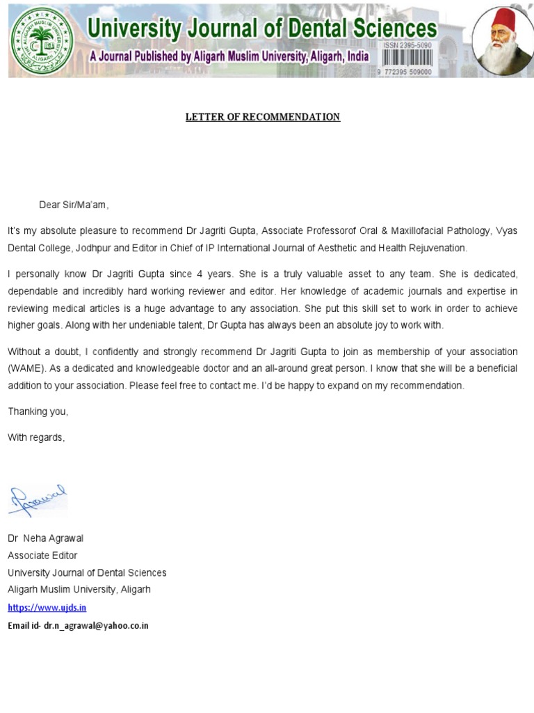 Recommendation Letter For Journal | PDF