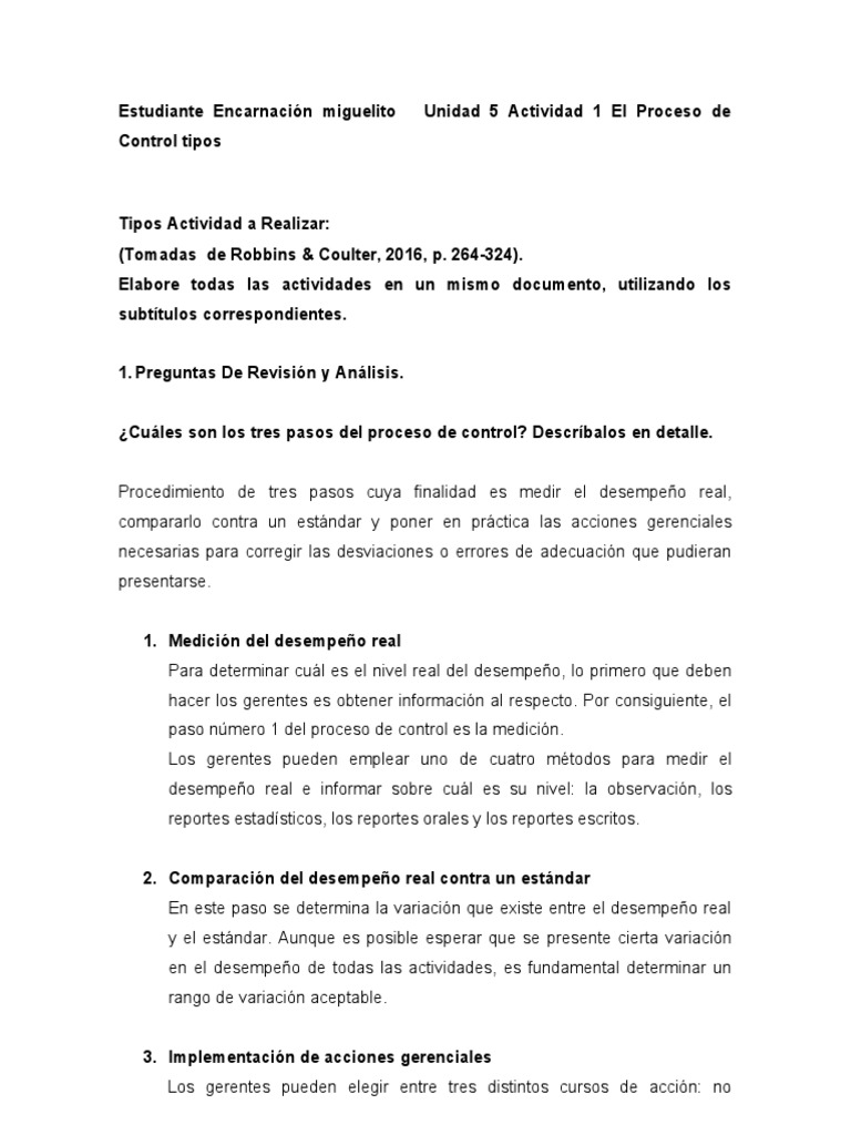 Estudiante Encarnaci N Miguelito Unidad 5 Actividad 1 El Proceso de Control Tipos | PDF ...