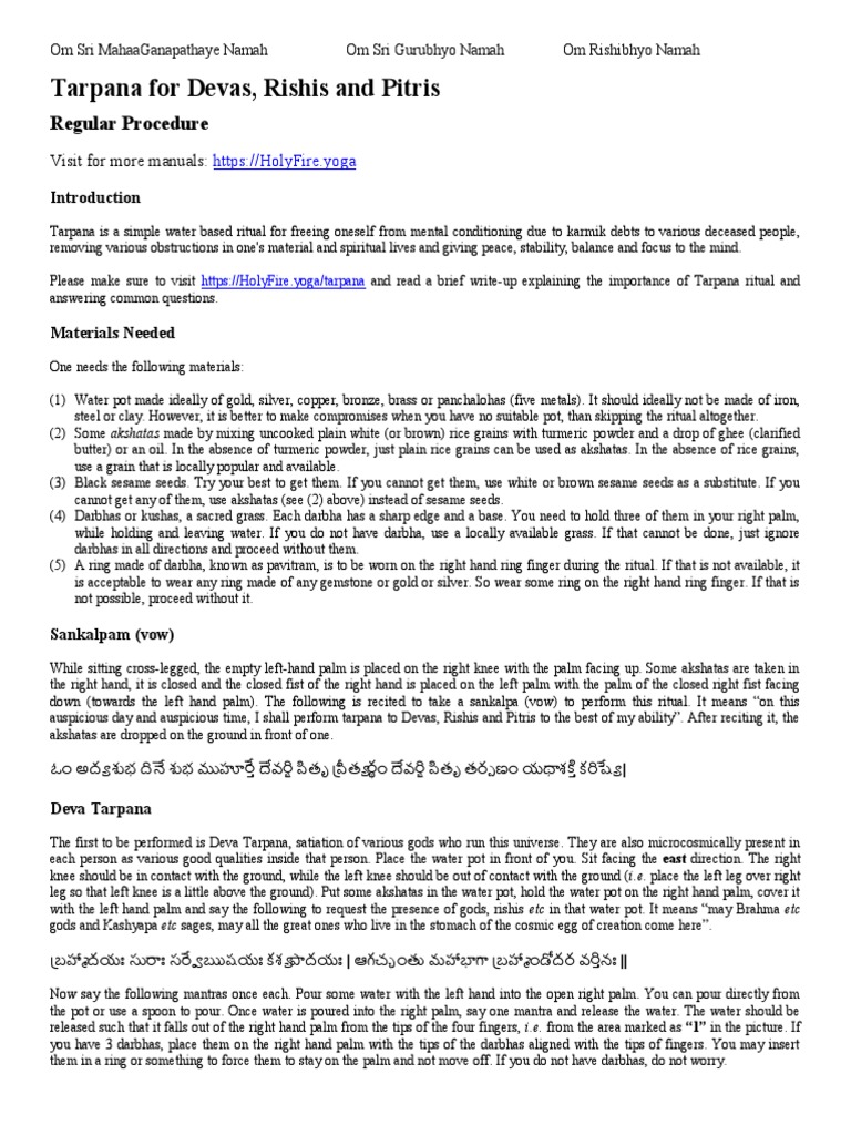 Tarpana For Devas, Rishis and Pitris: Regular Procedure | PDF ...