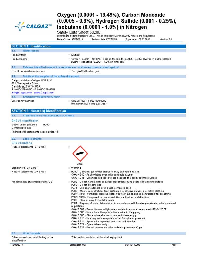 Gas Safety Data Sheet SDS | PDF | Firefighting | Dangerous Goods