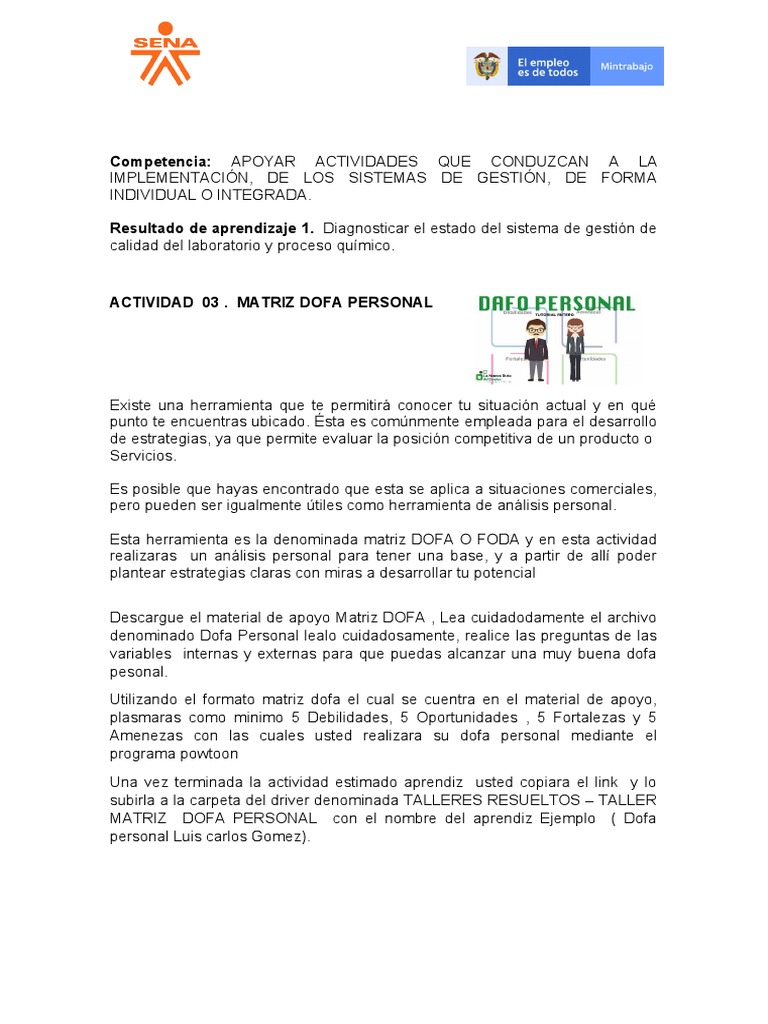 Cómo crear tu matriz DOFA personal | PDF