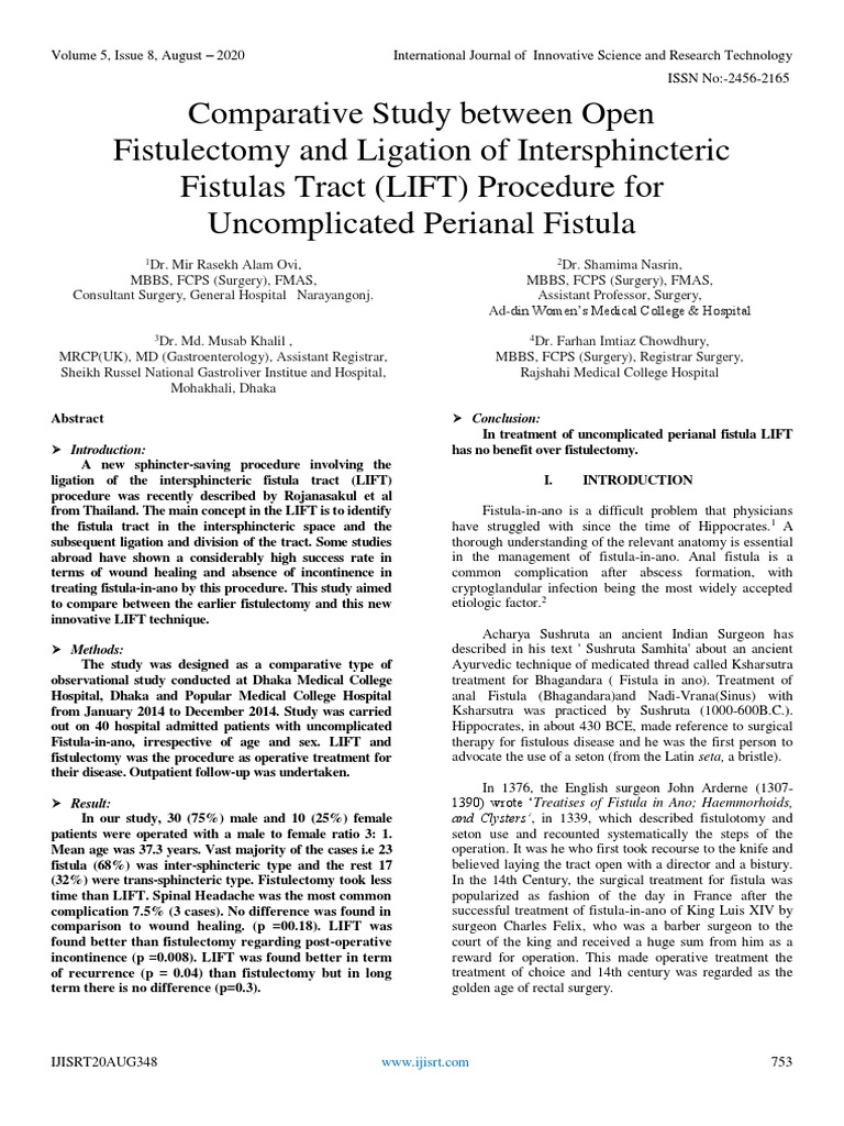 Comparative Study Between Open Fistulectomy and Ligation of ...