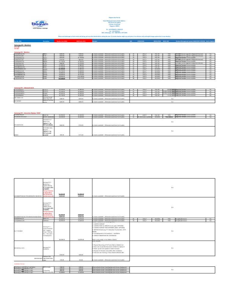 Samsung LFD Monitors & Pricing Guide | PDF | Film And Video Technology ...
