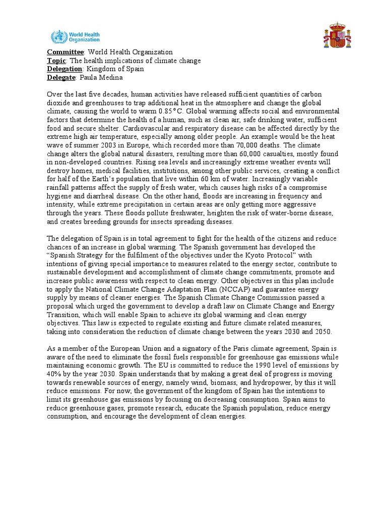 Climate Change, Position Paper, WHO | PDF | Global Warming ...