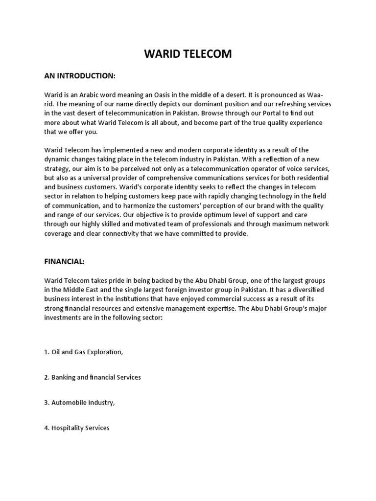 Warid Telecom: An Introduction | PDF | Multimedia Messaging Service ...