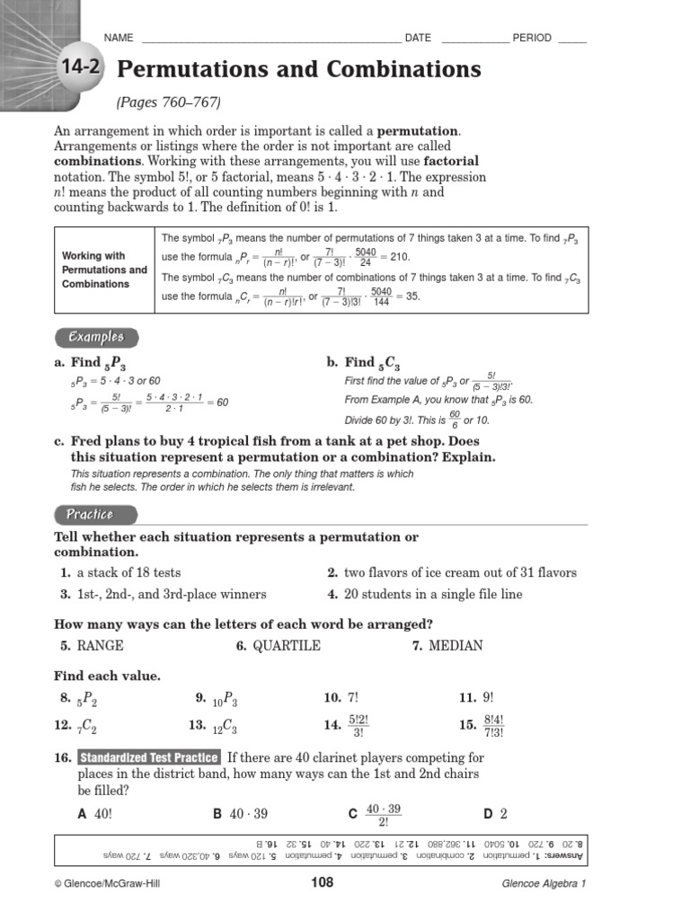 14 2 Permutations and Combinations PDF | PDF | Permutation | Discrete Mathematics