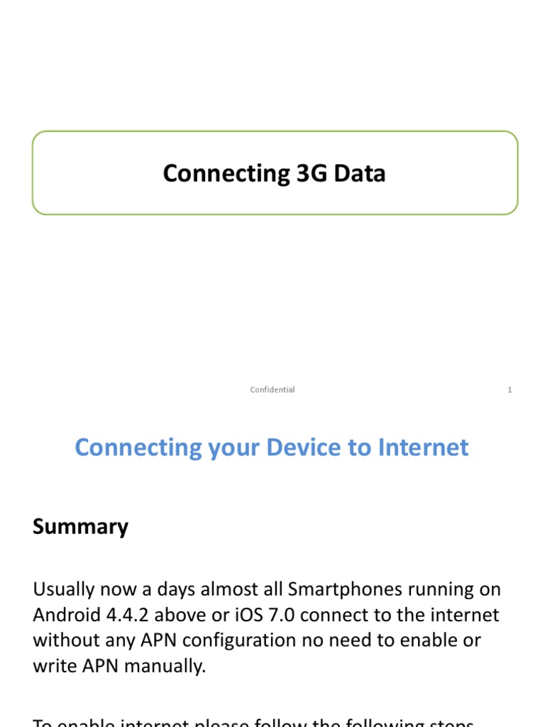 Connecting 3G Data: Confidential 1 | PDF | Mobile Phones | 3 G