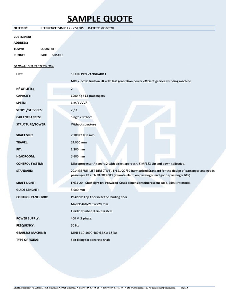 Simplex Lift Unit 7 Floors 1000 KG | PDF | Elevator | Door