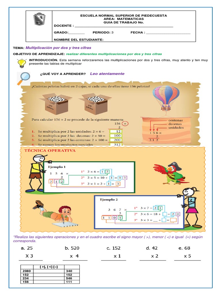 Multiplicacion Por Dos y Tres Cifras | PDF