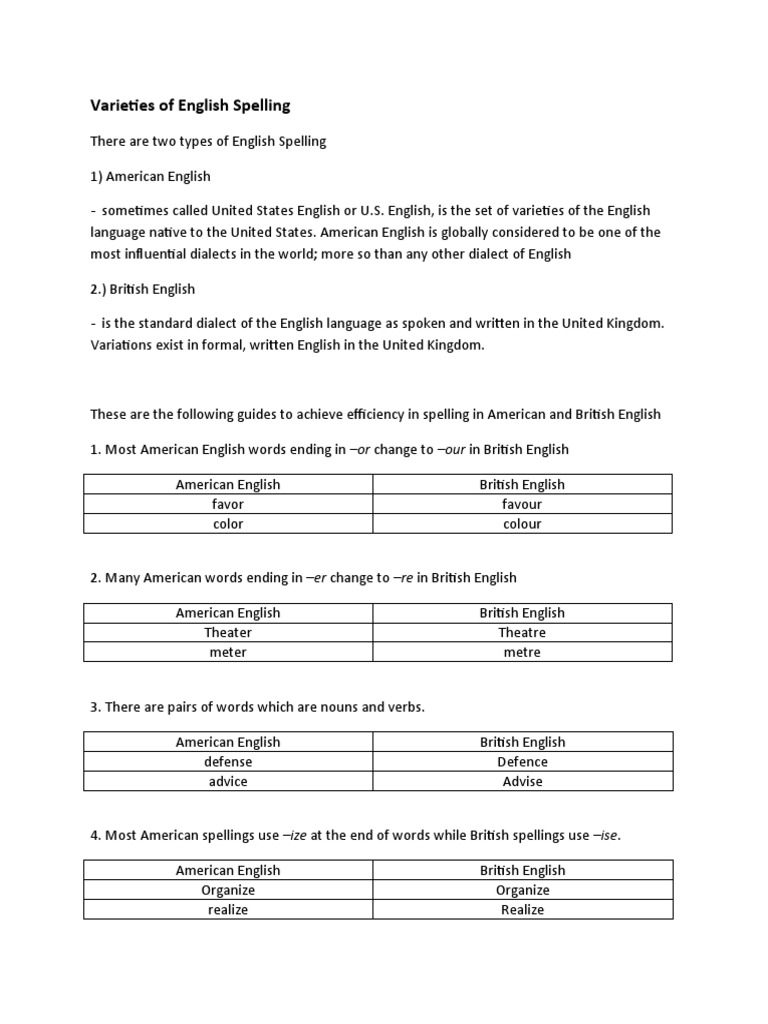 American vs British English Spelling | PDF | English Language | Symbols