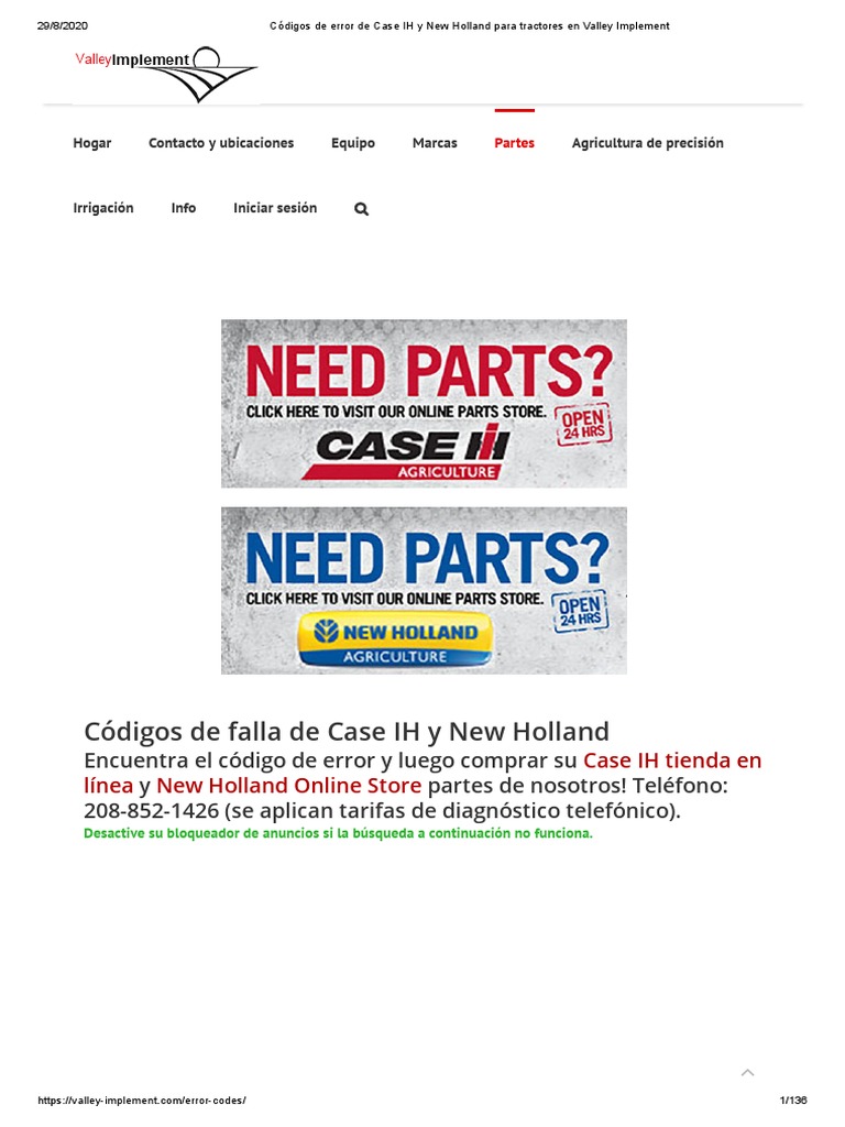 Códigos de Error de Case IH y New Holland para Tractores en Valley Implement | PDF | Relé ...