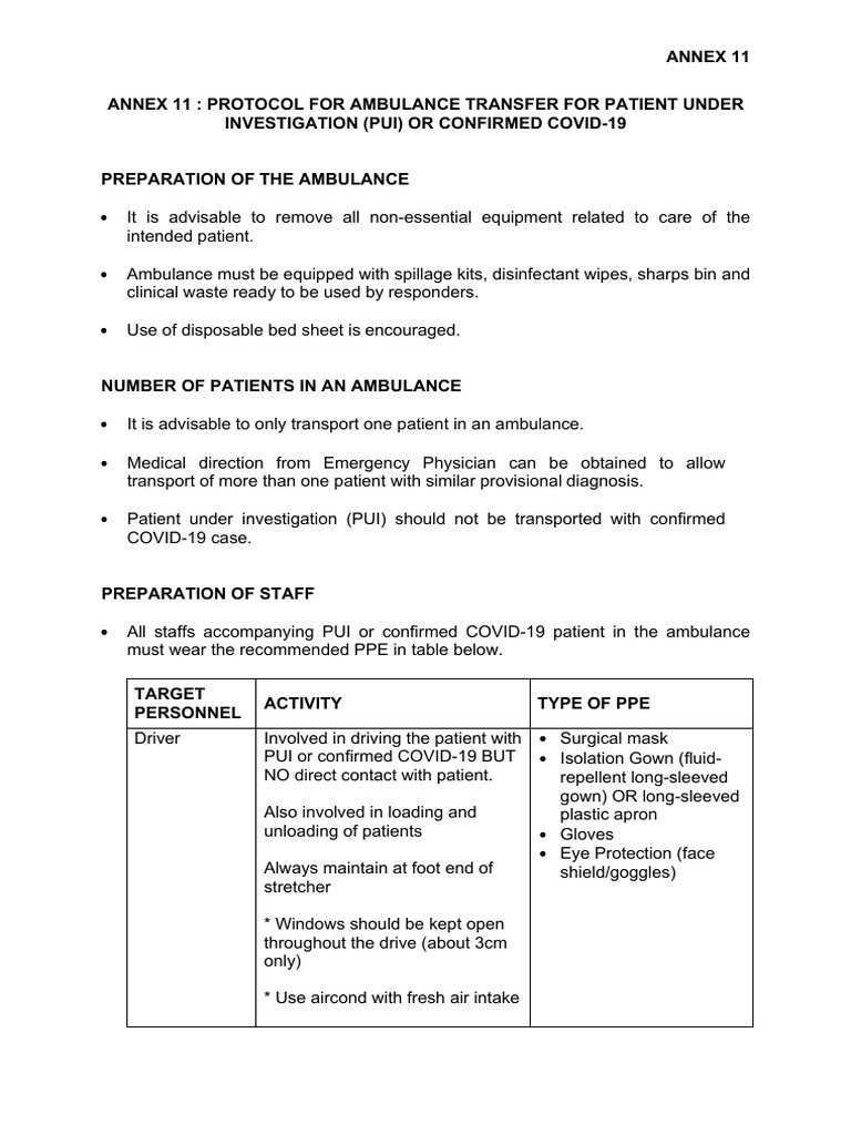 COVID-19 Ambulance Transfer Protocol | PDF | Ambulance | Patient