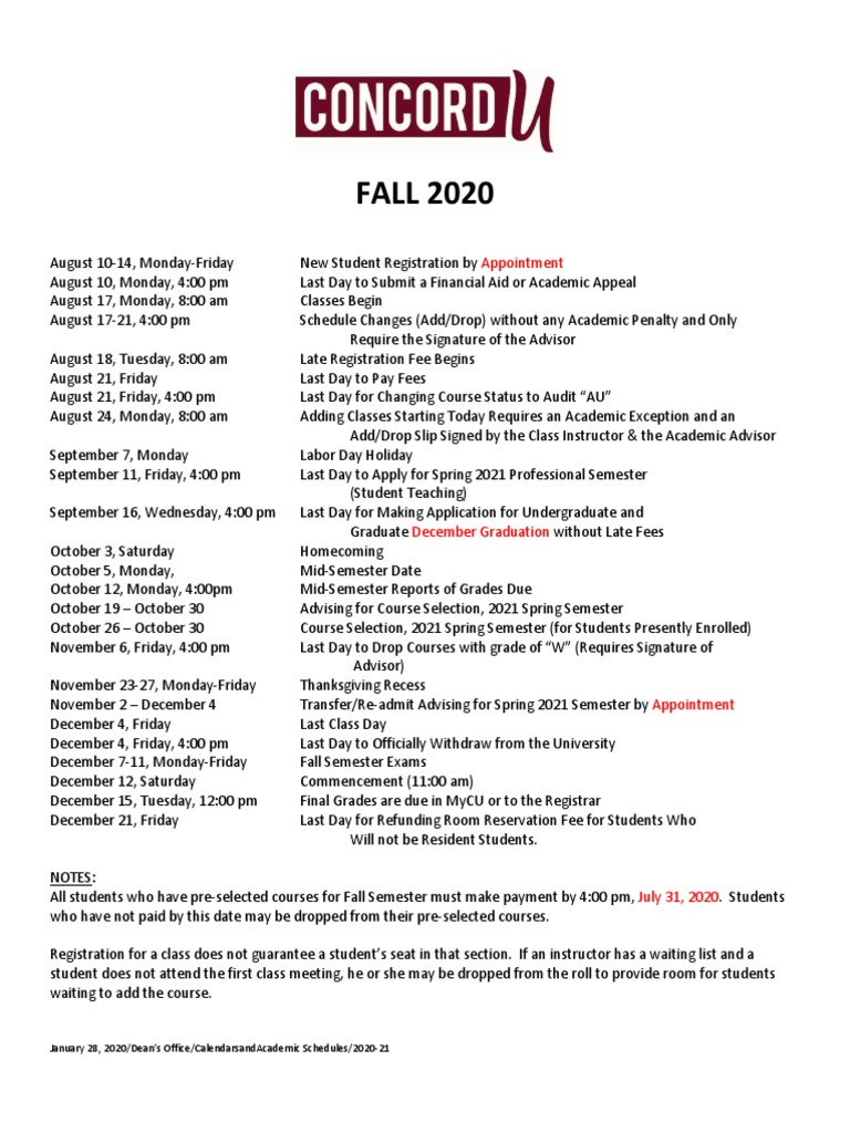 FALL 2020 Academic Calendar | PDF | Academic Term | Behavior Modification