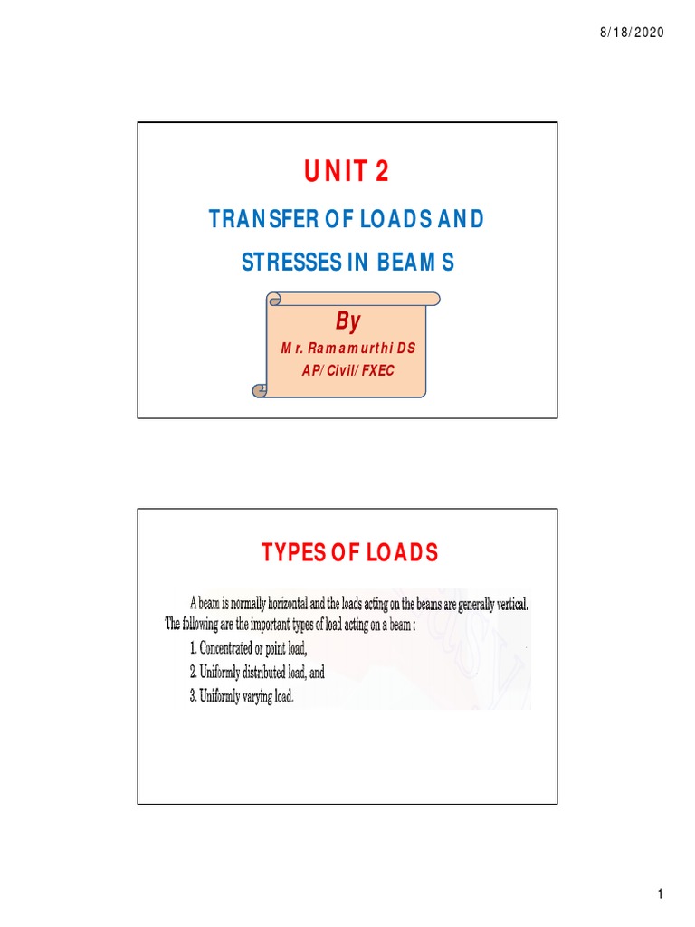 Unit 2: Transfer of Loads and Stresses in Beams | PDF | Bending | Beam ...