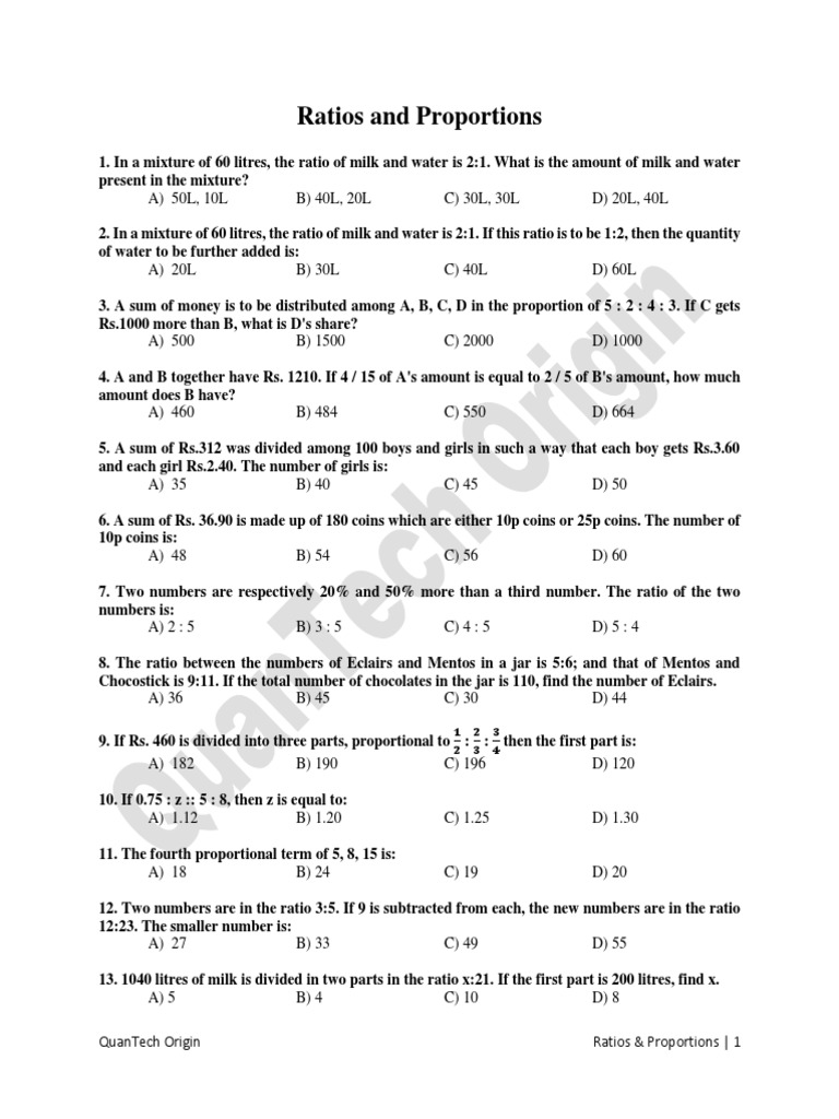 Ratios and Proportions Questions | PDF | Ratio | Teaching Mathematics