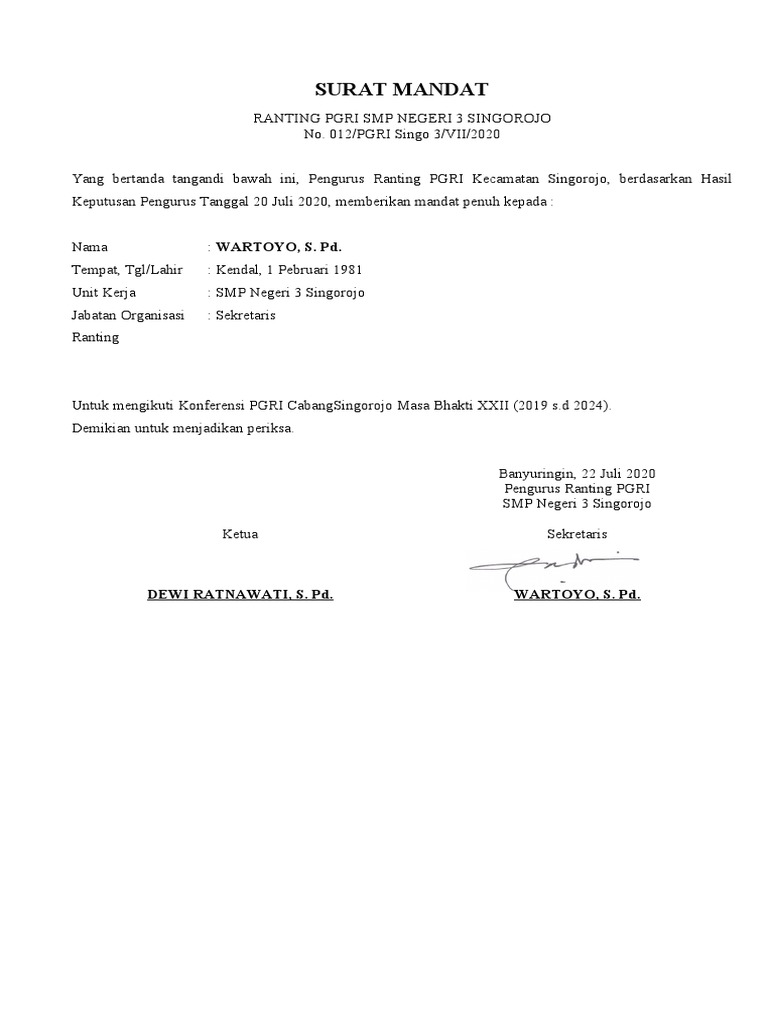 SURAT MANDAT Konfercab 2020 | PDF