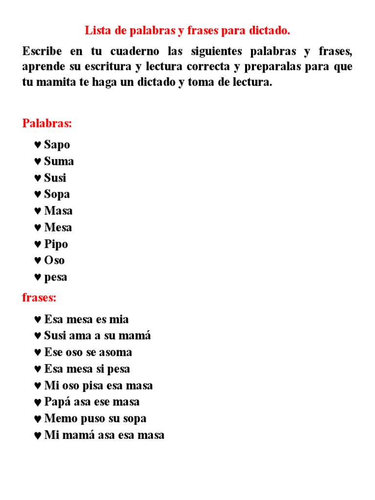 Lista de Palabras y Frases para Dictado | PDF