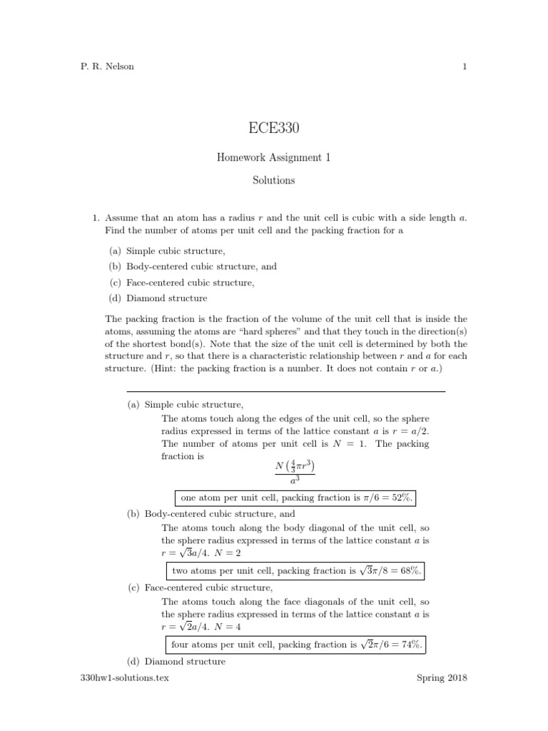 Homework Assignment 1 Solutions | PDF | Doping (Semiconductor) | Crystal Structure