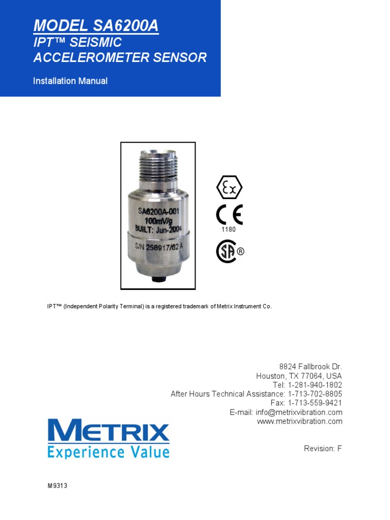 Model Sa6200A: Ipt™ Seismic Accelerometer Sensor | PDF | Electrical Connector | Amplifier