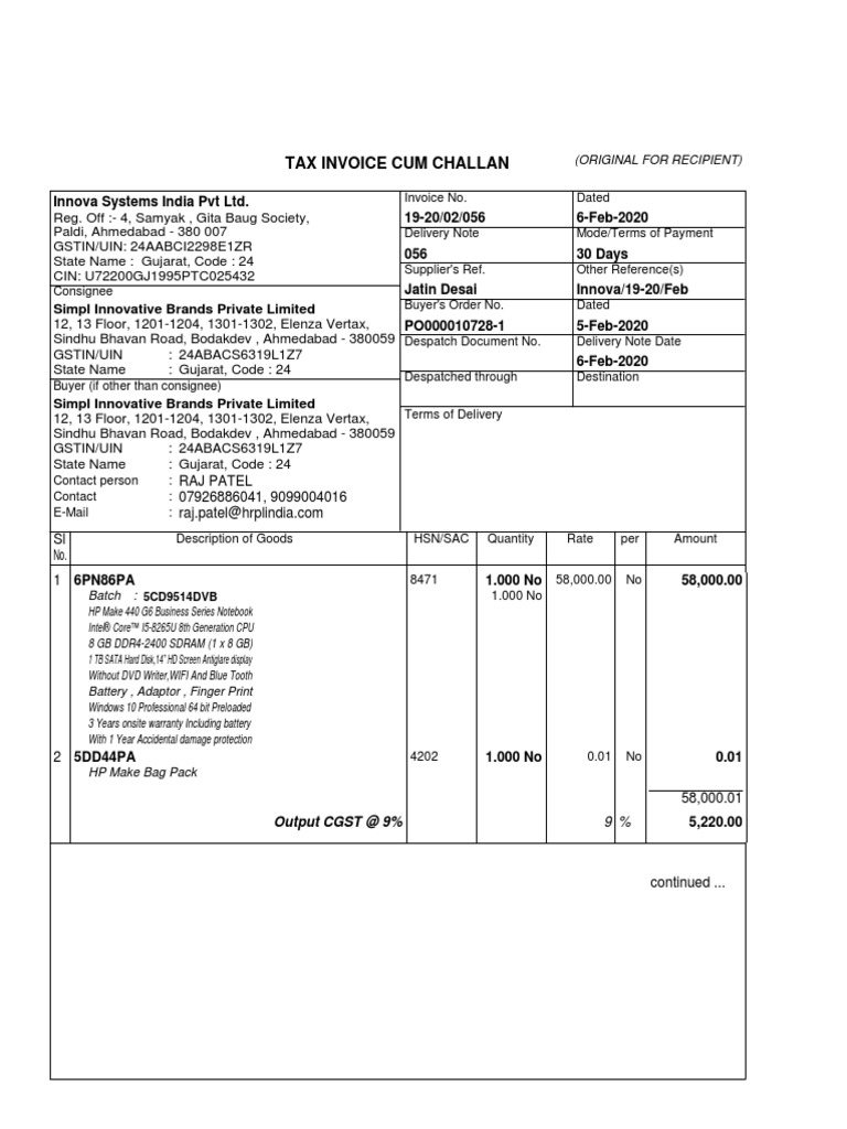 Tax Invoice Cum Challan | PDF | Banks | Invoice