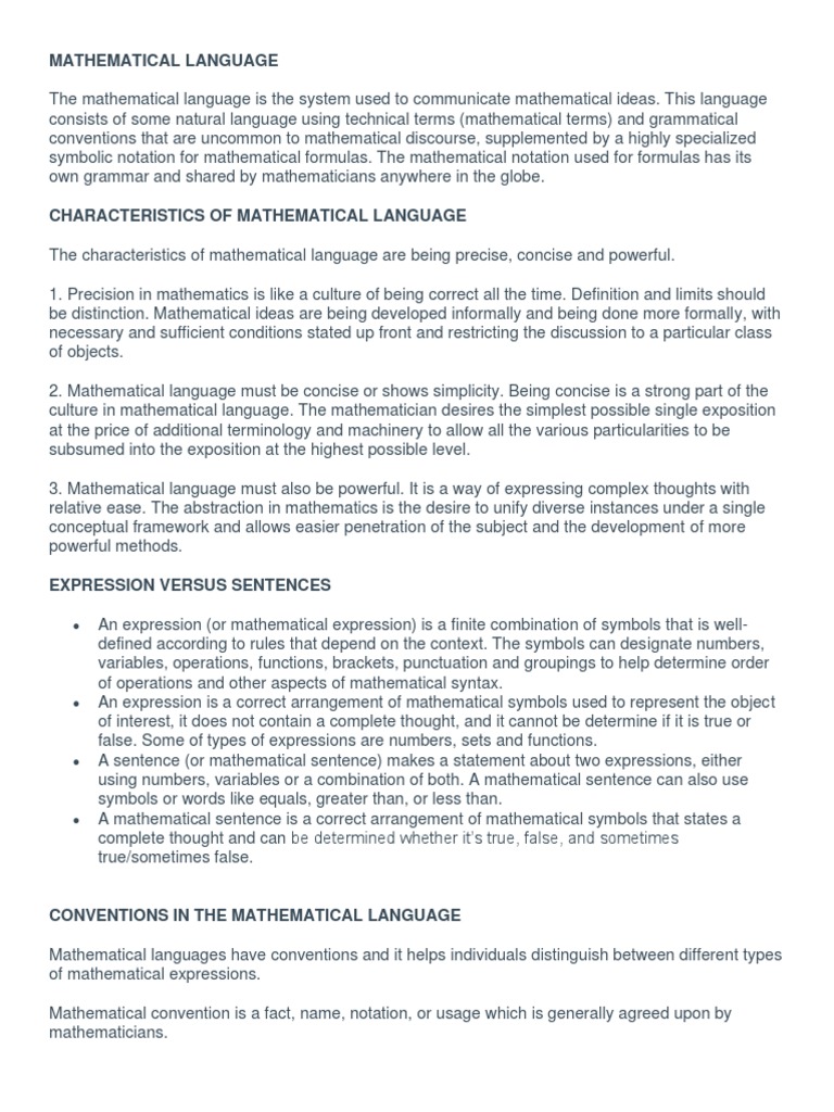 Mathematical Language | PDF | Set (Mathematics) | Reasoning