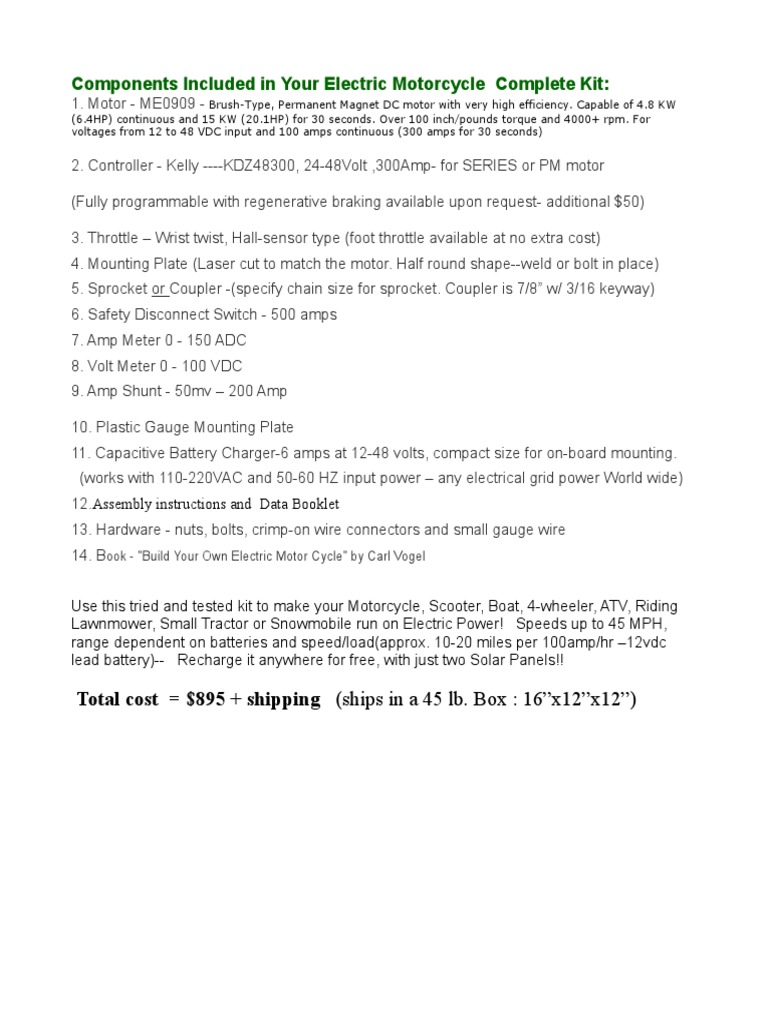 Electric Motorcycle Kit for DIYers | PDF
