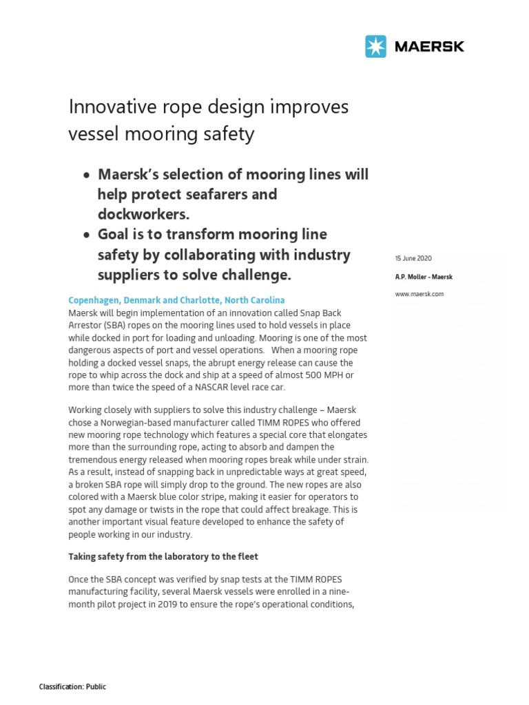 News Release Maersk Uses Innovative New Rope To Improve Mooring Line ...