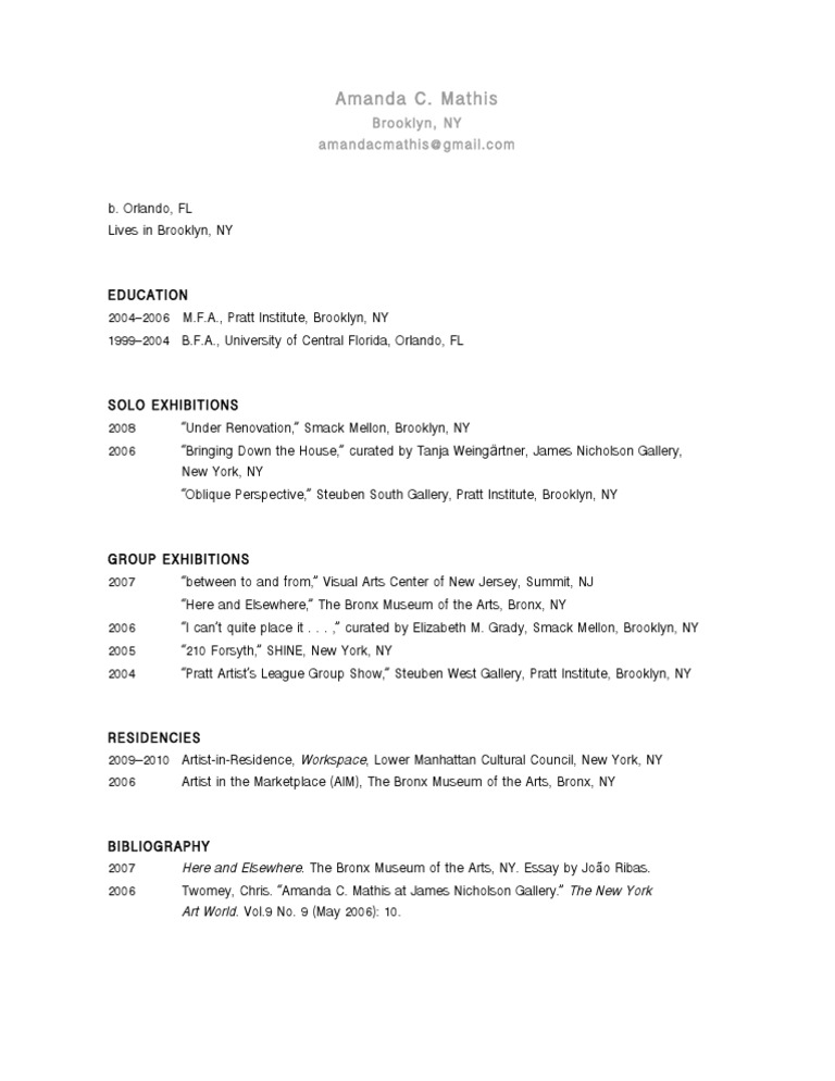 Amanda C. Mathis: Artist Resume | PDF
