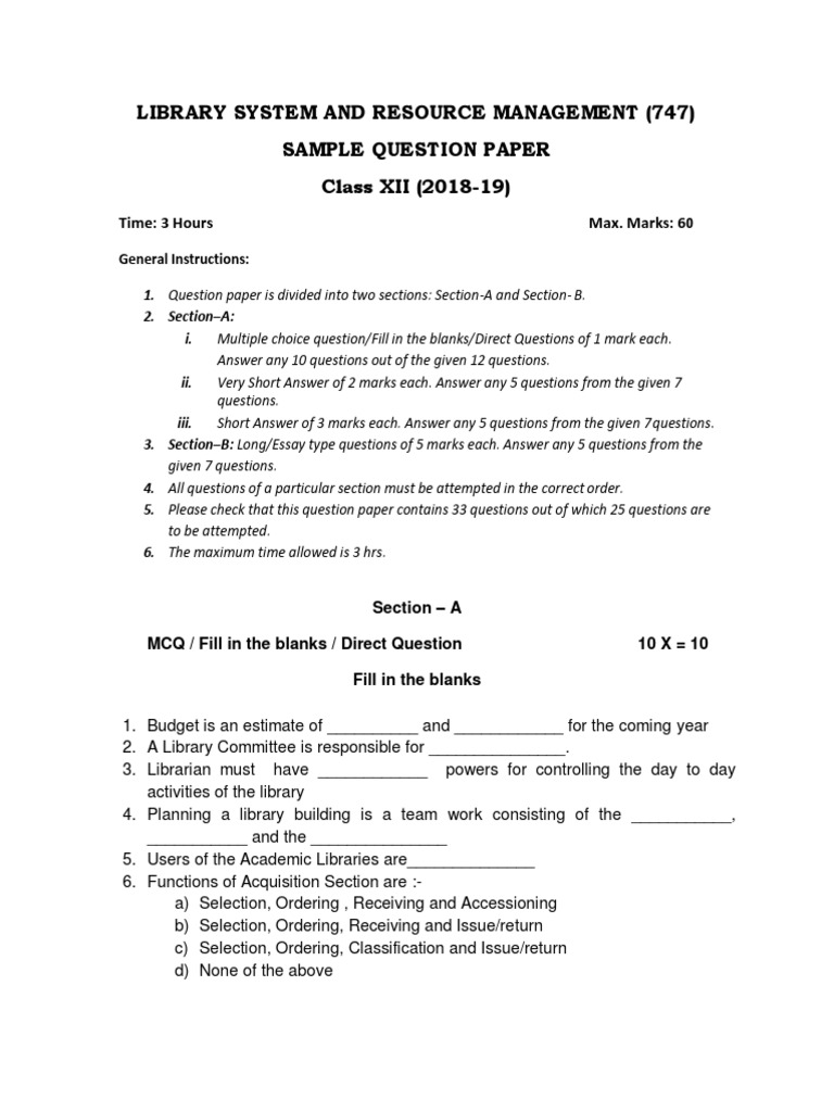 747-Sqp-Library System and Resource Management-Xii | PDF | Libraries ...