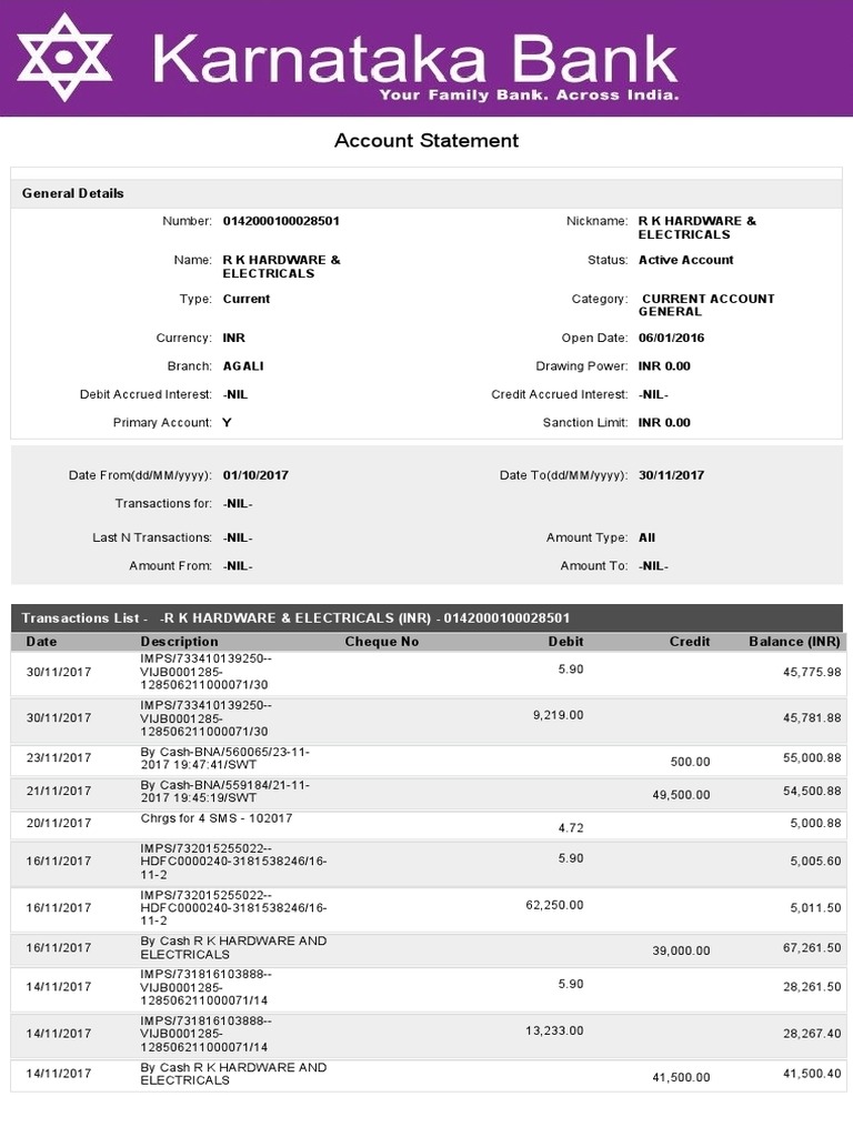 Account Statement: Electricals | PDF | Debits And Credits | Transaction ...