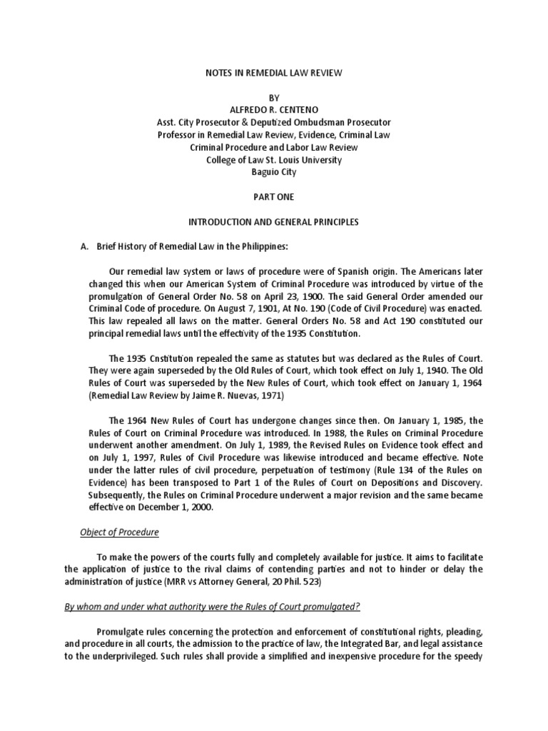 Notes in Remedial Law Review | PDF | Separation Of Powers | Common Law