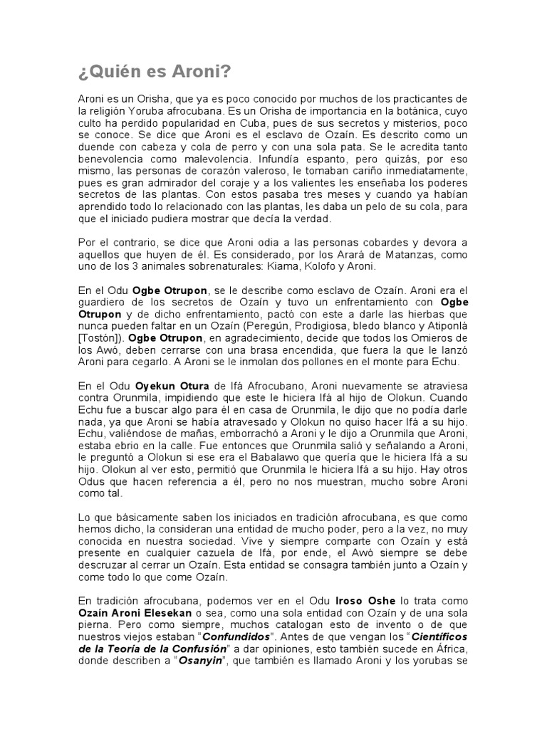 Quién Es Aroni | PDF | Santeria | Religión y creencia