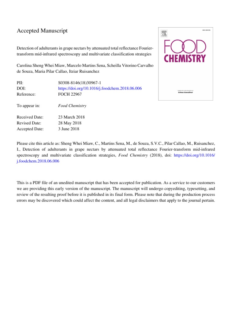 Accepted Manuscript: Food Chemistry | PDF | Chemometrics | Statistical Classification